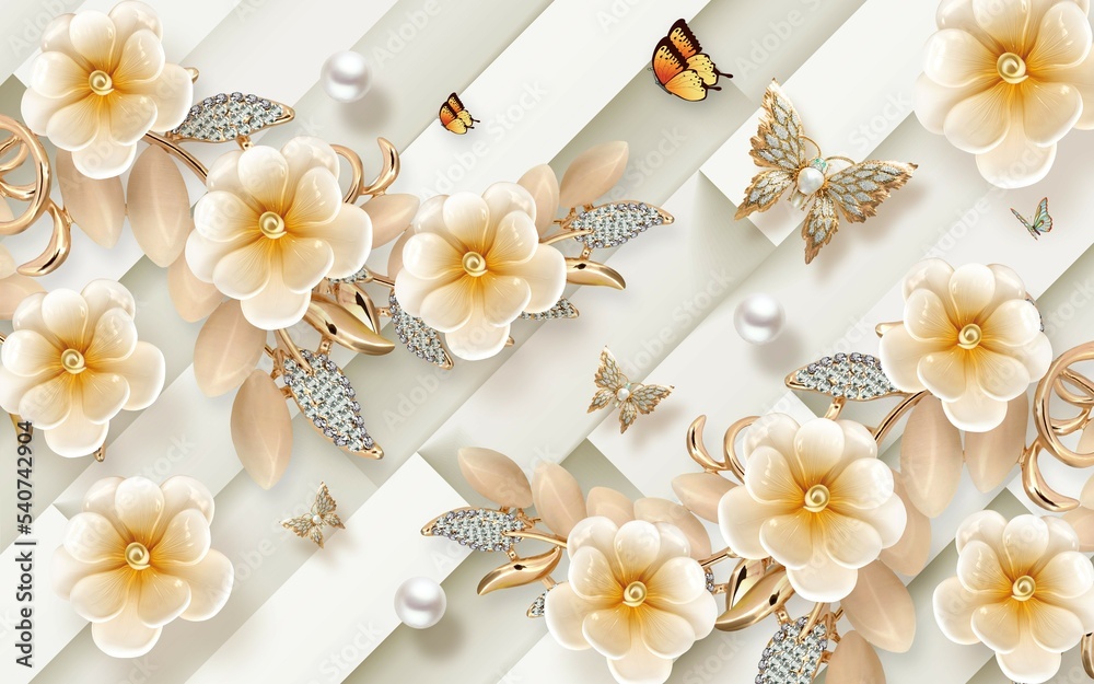 background with flowers decor flex wallpaper Stock Illustration | Adobe ...