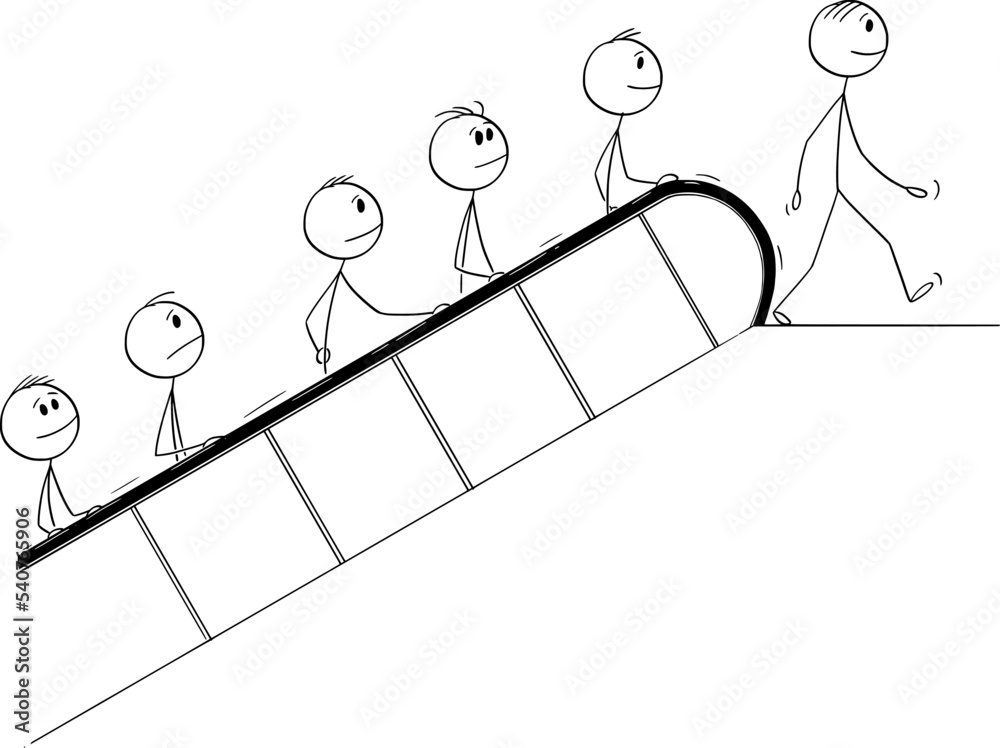 People on Escalator, Vector Cartoon Stick Figure Illustration Stock ...