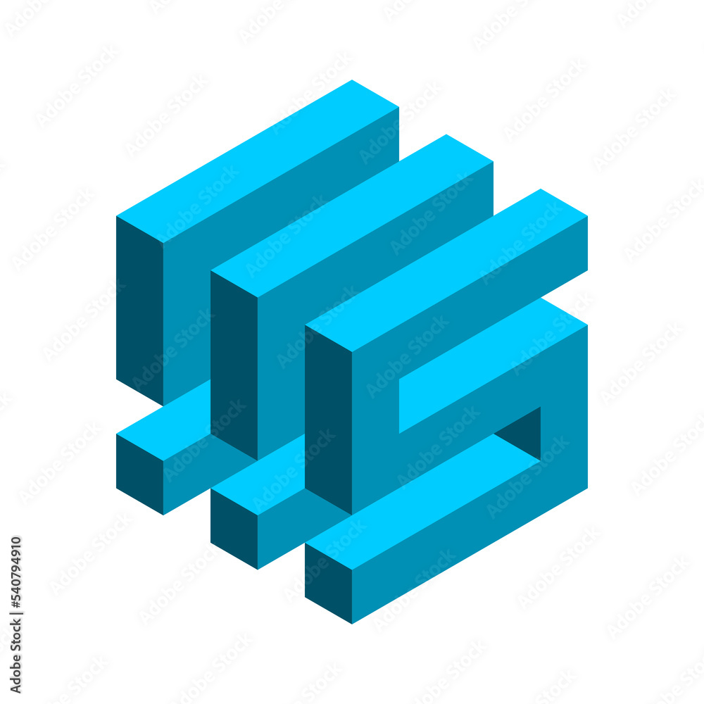 Triple S cube logo. 3D letter S cube. Blue geometric hexagon shape ...