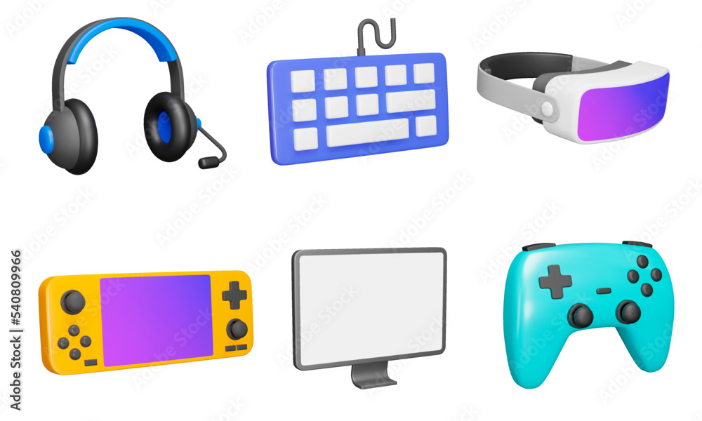Gaming 3d icon set. Gaming and multimedia. Game console and accessories ...