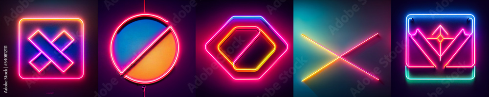 Neon logos, neon lights logotypes, abstract background with lights ...