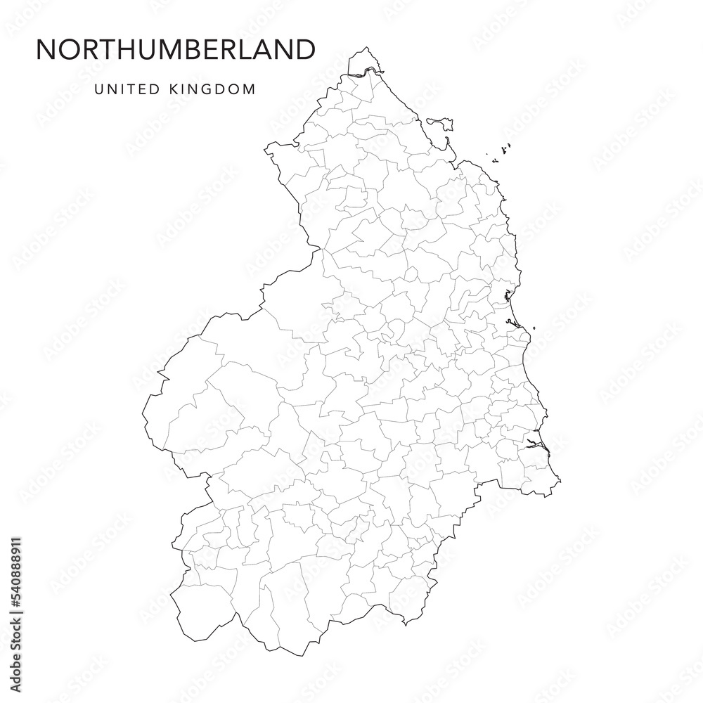 Administrative Map of Northumberland with County and Civil Parishes as ...