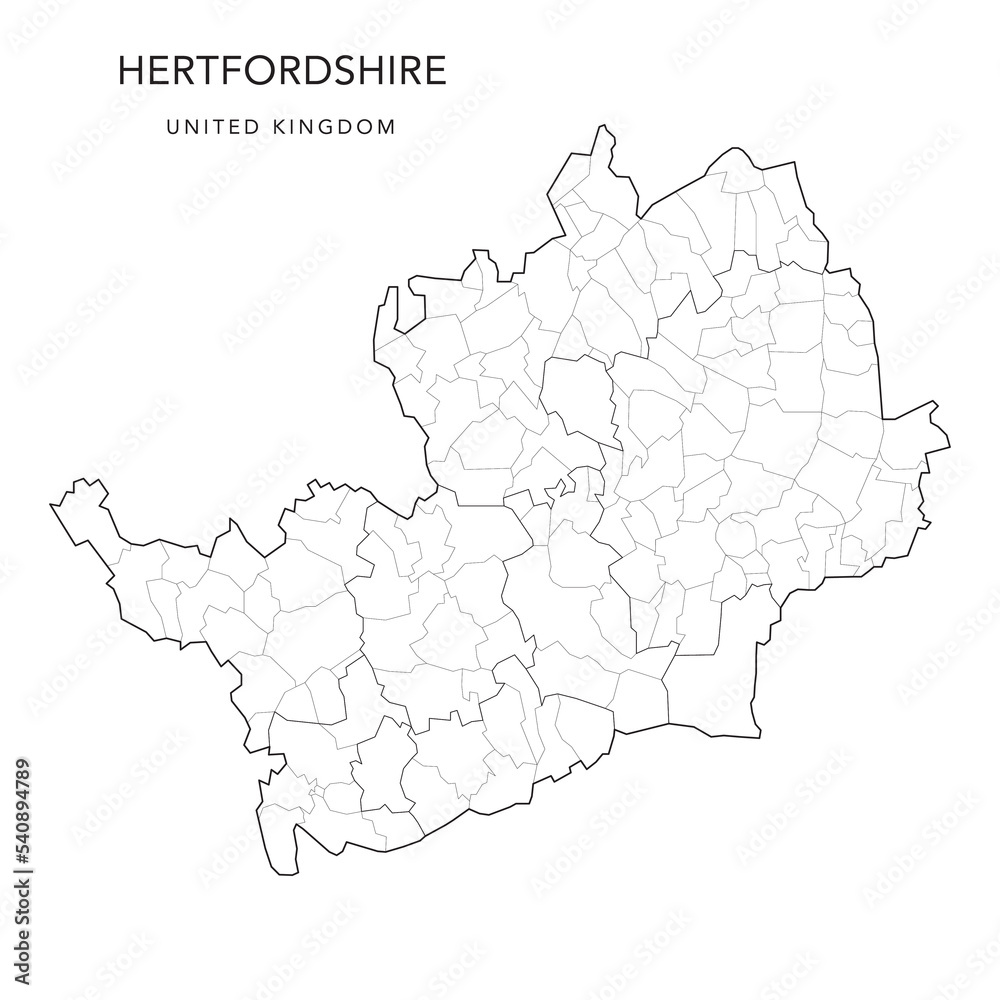 Administrative Map of Hertfordshire with County, Districts and Civil ...