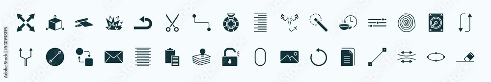 flat filled geometry icons set. glyph icons such as extend, undo, right ...