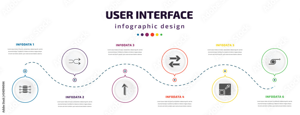 user interface infographic element with icons and 6 step or option ...