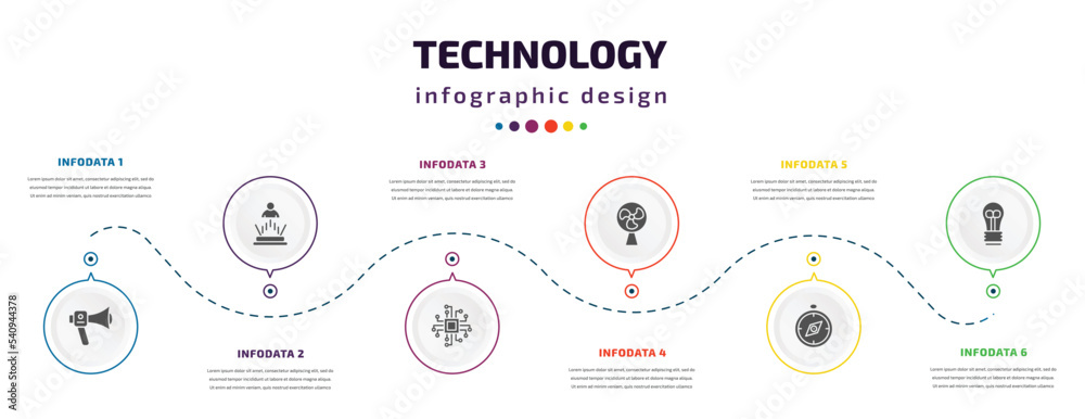 technology infographic element with icons and 6 step or option ...