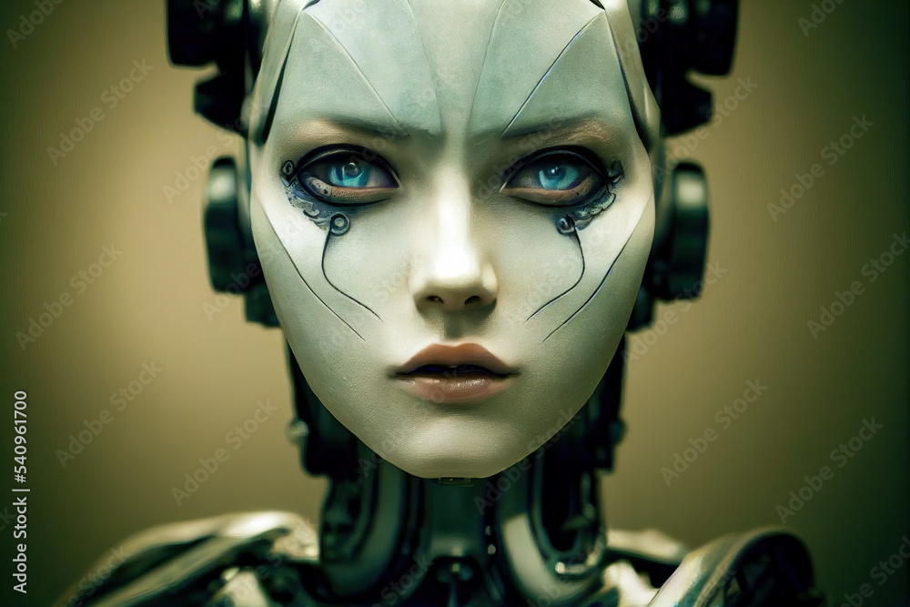 3d realistic portrait of Beautiful female cyborg. Conceptual of ...
