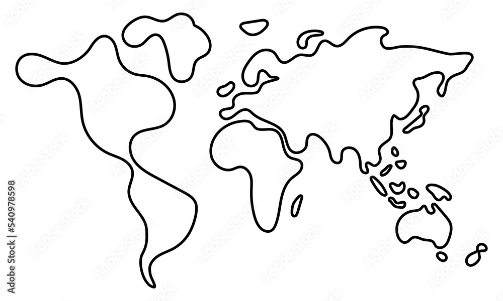 Linear drawing of World map. Image of world map. Vector illustration ...