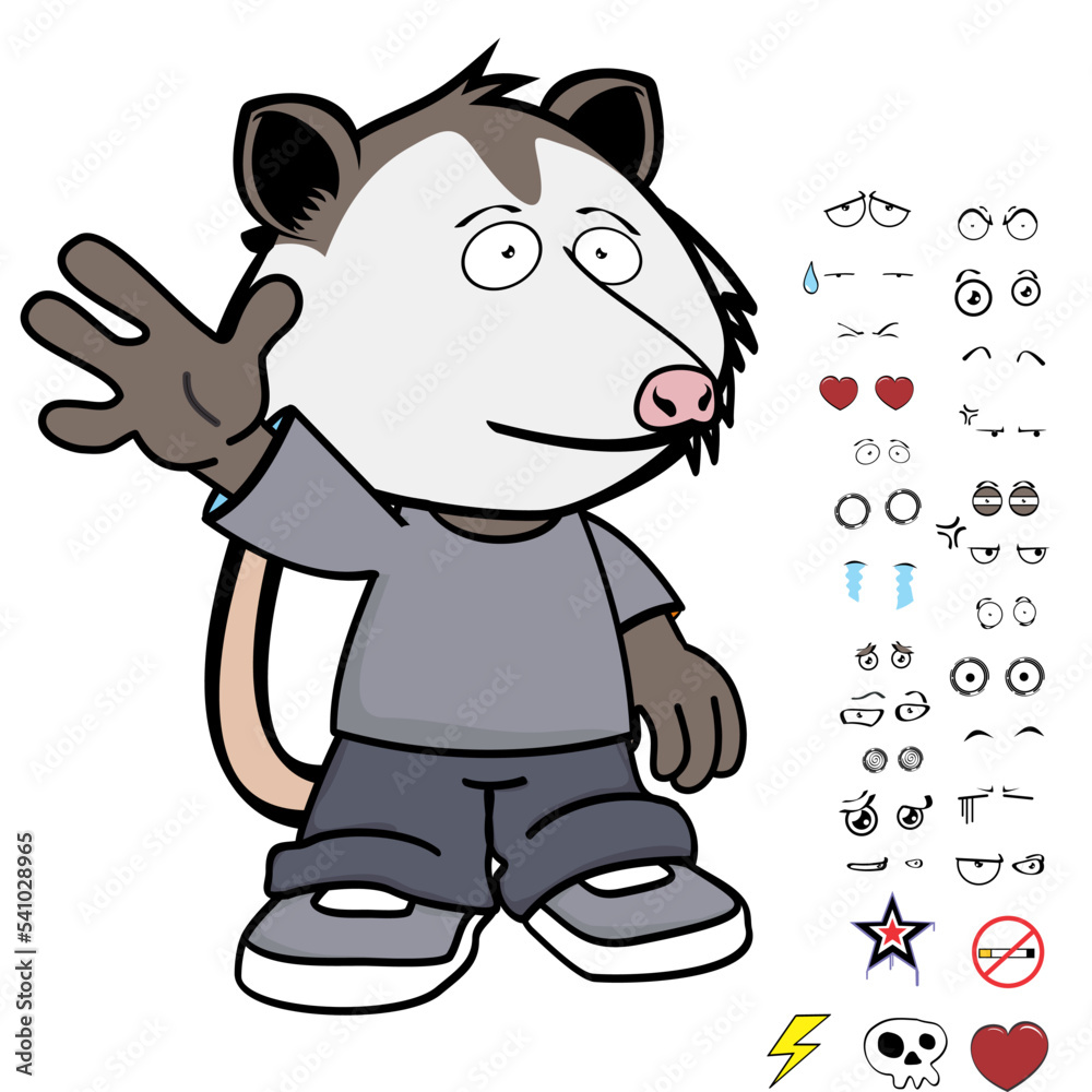 cute possum character cartoon kawaii expressions set pack in vector ...