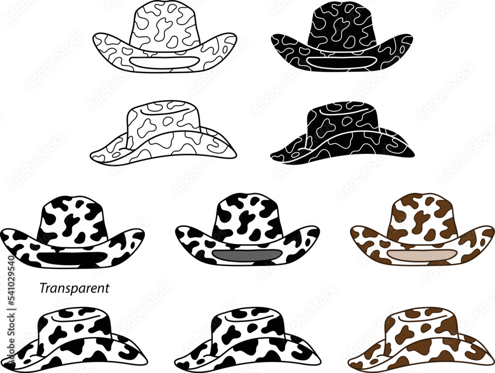 Cow Print Cowboy Hat Clipart Set - Outline, Silhouette and Color Stock ...