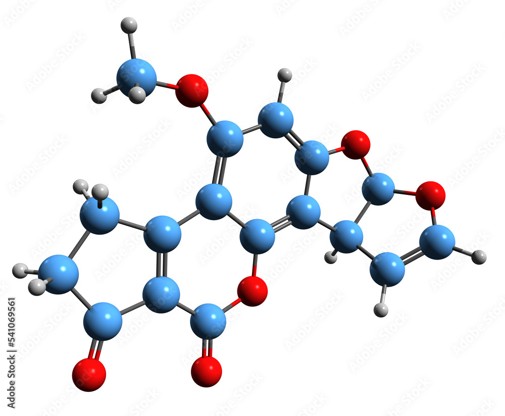 3D image of aflatoxin B1 skeletal formula - molecular chemical ...