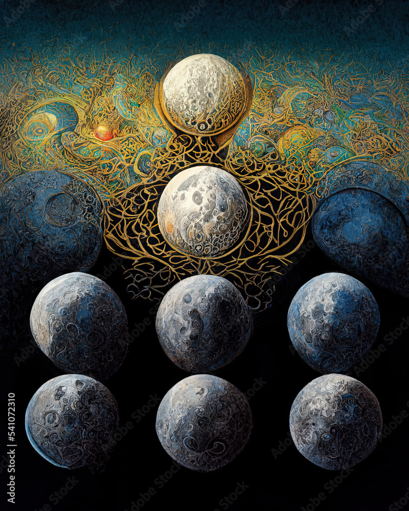 Celestial chart, imaginary moon chart, alchemy, esoteric, celestial ...