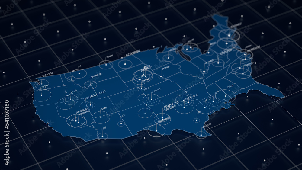 USA blue map big data visualization. Futuristic map infographic ...