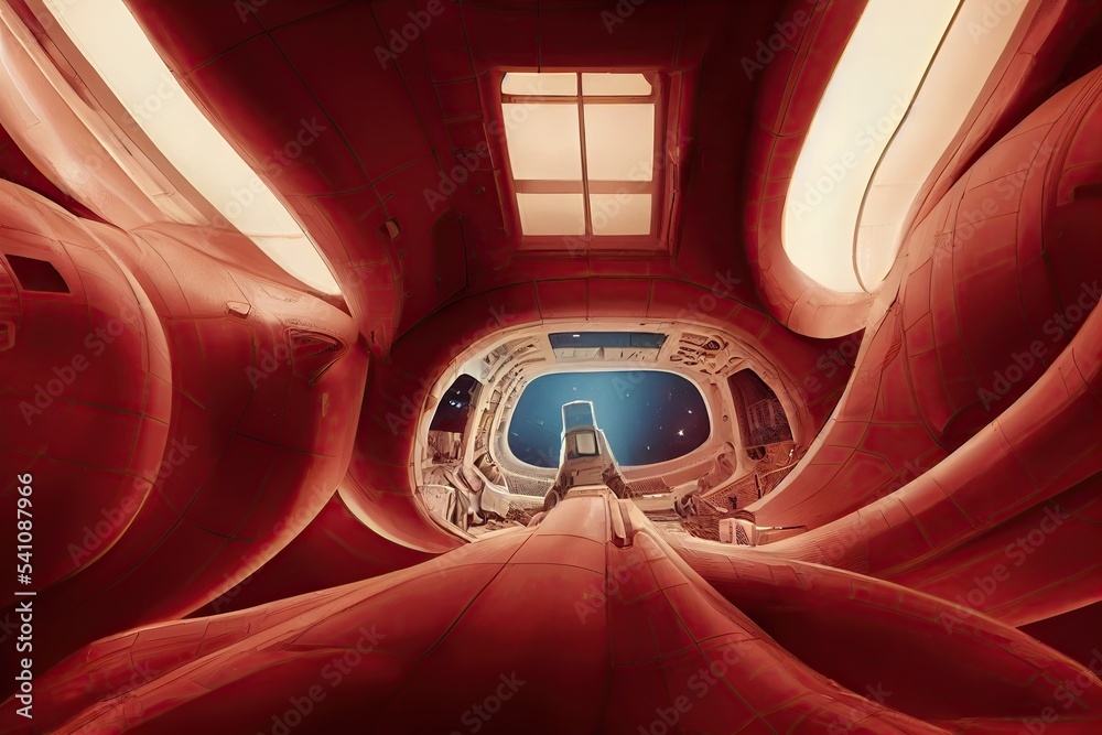 An alien spaceship interior on board an unidentified flying object ...