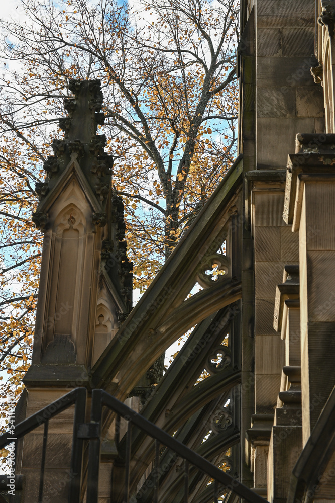 The flying buttresses of the Dexter Chapel Mausoleum: a gothic revival ...