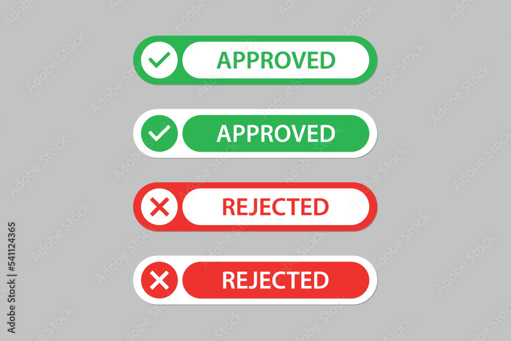 Approved and Rejected button with check mark and cross mark icon design. Stock Vector | Adobe Stock