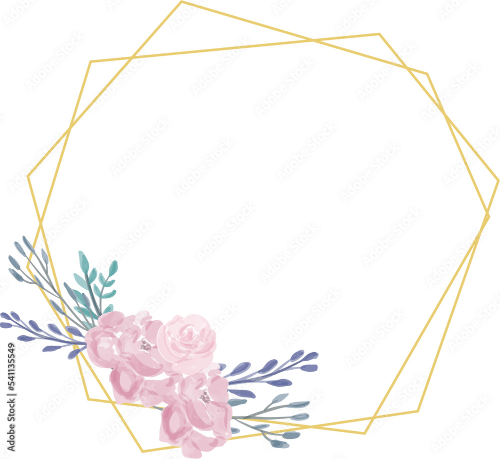 Geometric gold round border frame watercolor floral wreath background ...