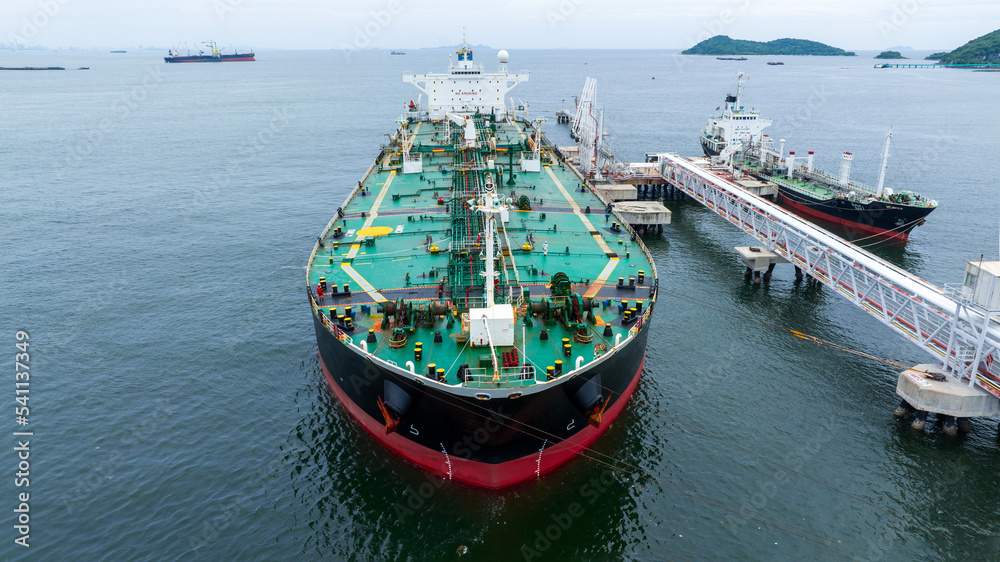 Oil Crude Gas Tanker Ship, Cargo container Ship offshore mooring at ...