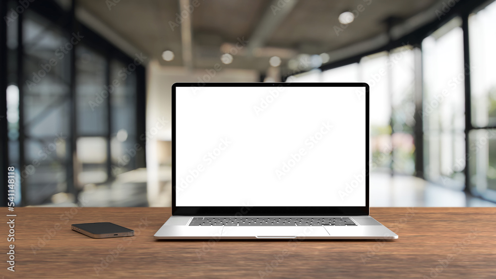 Laptop mockup isolated with transparent screen png on table with office ...