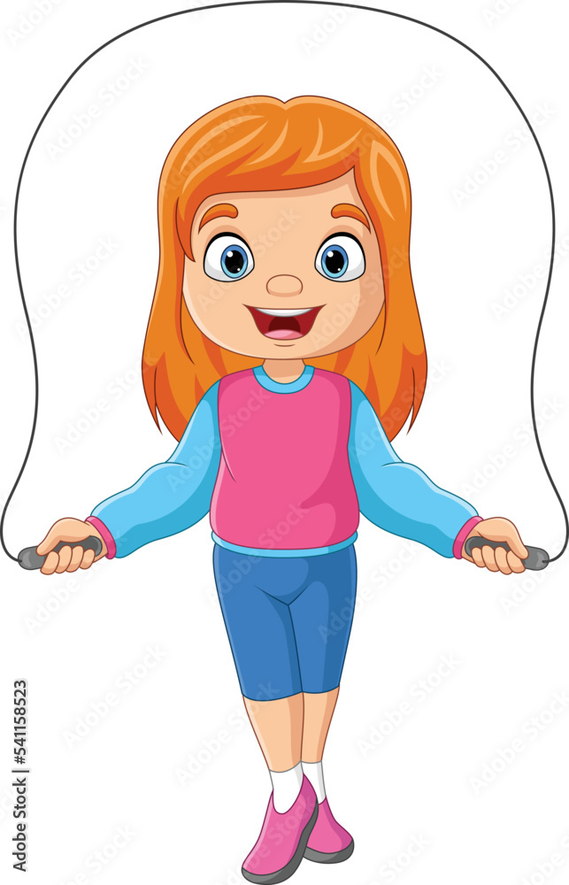 Cartoon little girl playing jumping rope Stock Vector | Adobe Stock