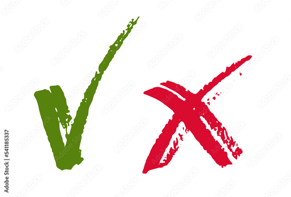 Tick cross vector check mark icons. Done checklist symbols ink painted ...