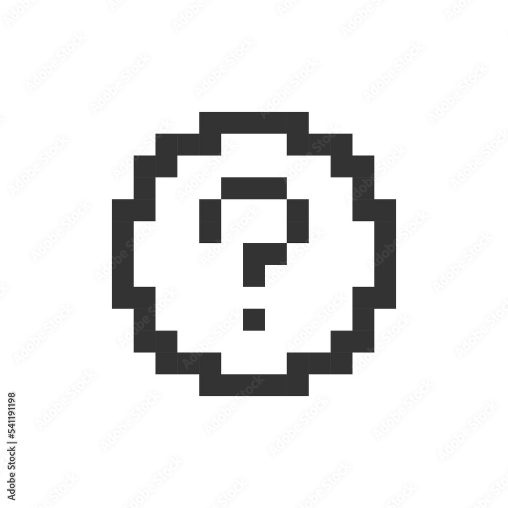 Question mark pixelated ui icon. Identify unknown device. Support page. Fix problem. Editable ...
