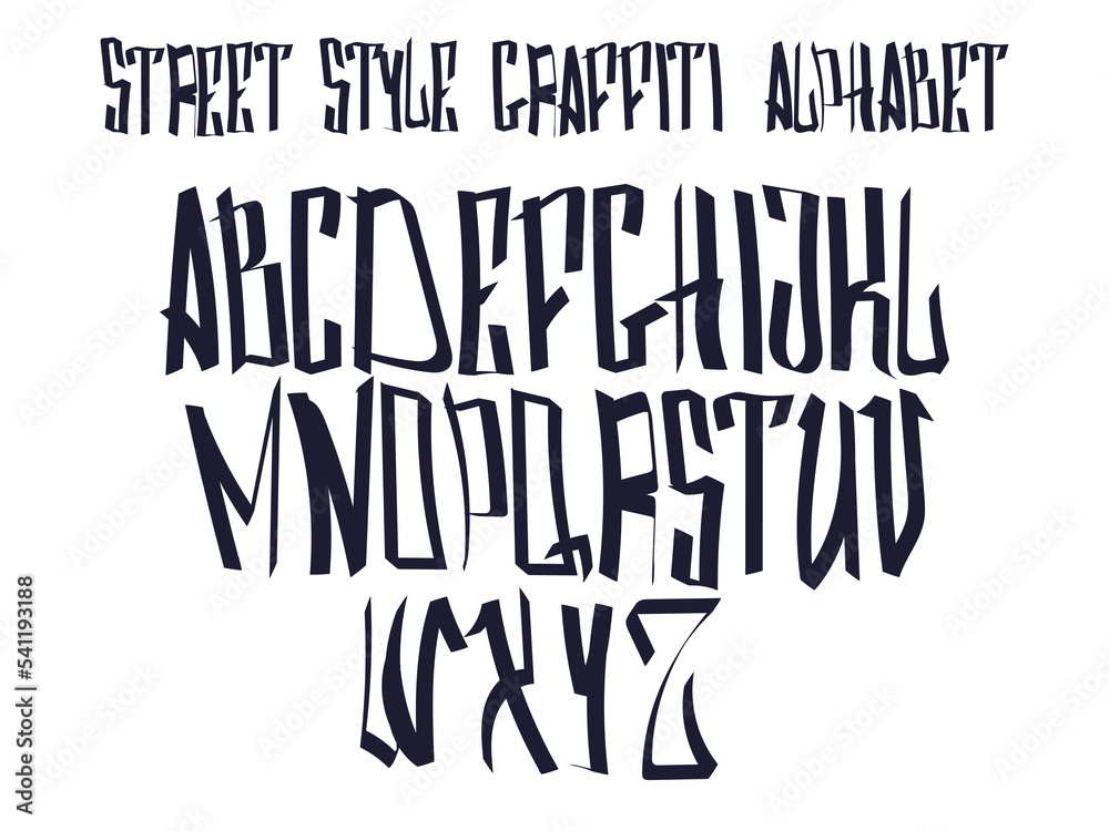 English graffiti street style font typographic alphabet. Outline grunge ...