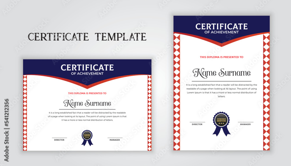 Simple certificate template with red frame. Certificate of achievement ...