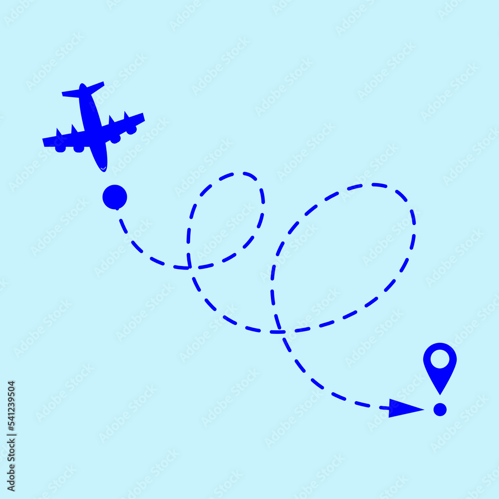 Logo of path from point to point with aeroplane. Location for travel ...