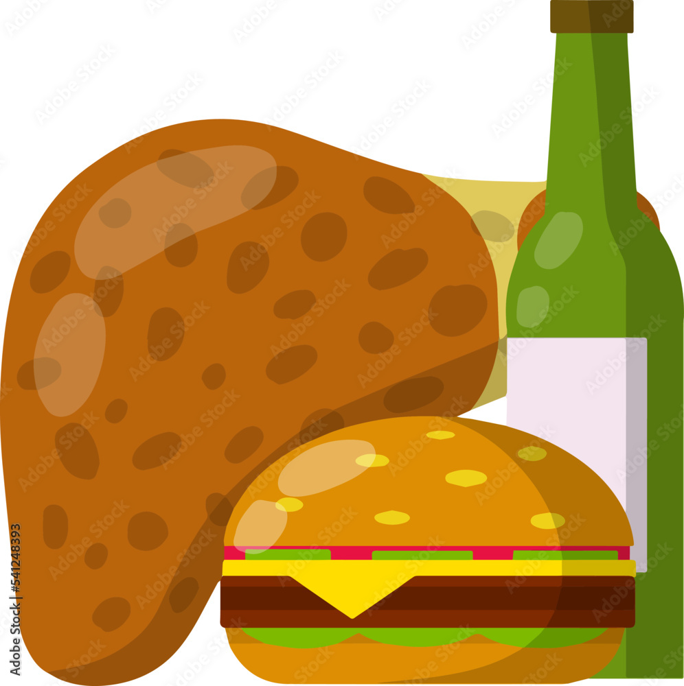 Bad liver. Sad internal organ of person. Alcohol beer character ...