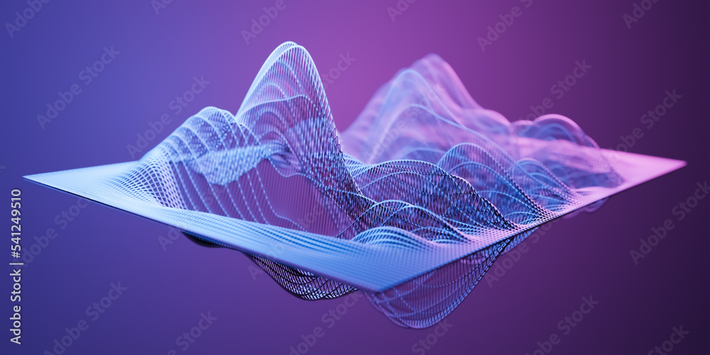 Blue And Purple Abstract Wireframe Sound Waves Visualization Of Frequency Signals Audio