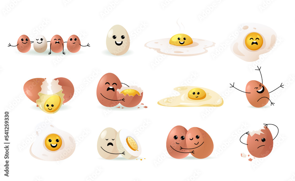 Vetor Cute egg faces. Cartoon funny doodle happy characters, easter ...