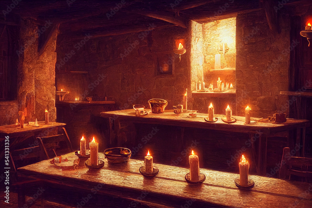Concept art illustration of medieval tavern Stock Illustration | Adobe ...