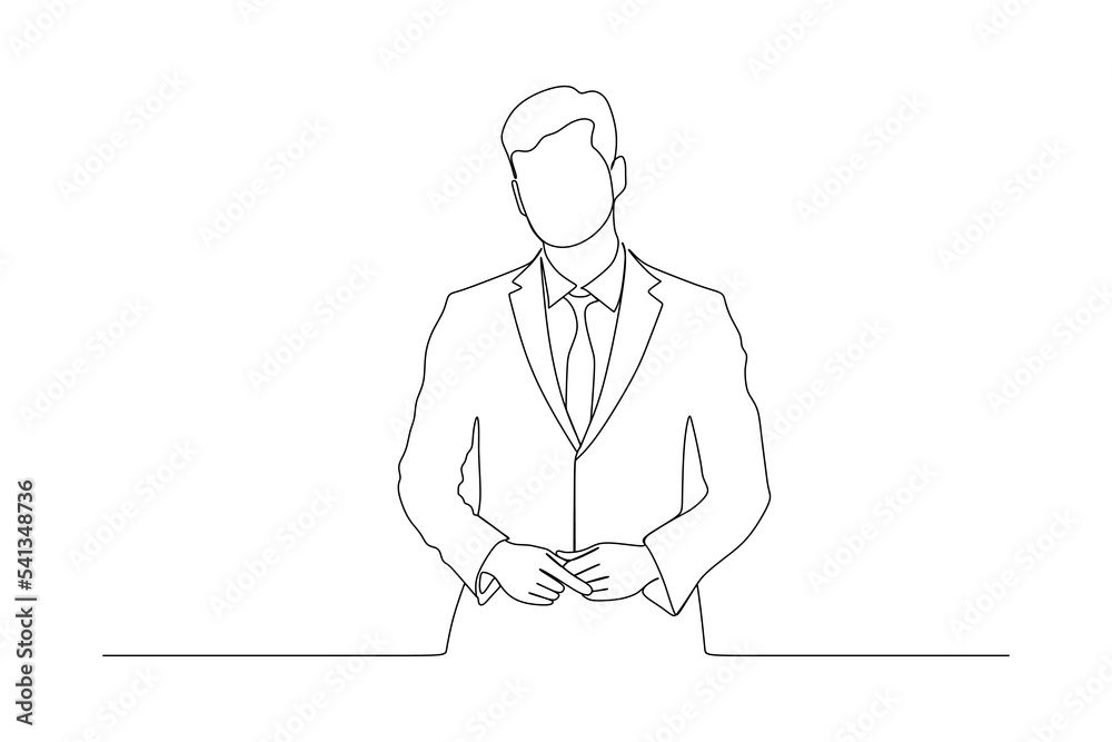 continuous line drawing of portrait young successful business man in ...