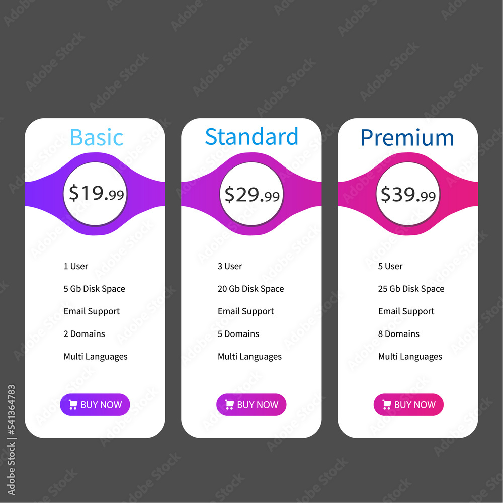Vector Pricing Table. Ui Ux vector banner for web app. Price list ...