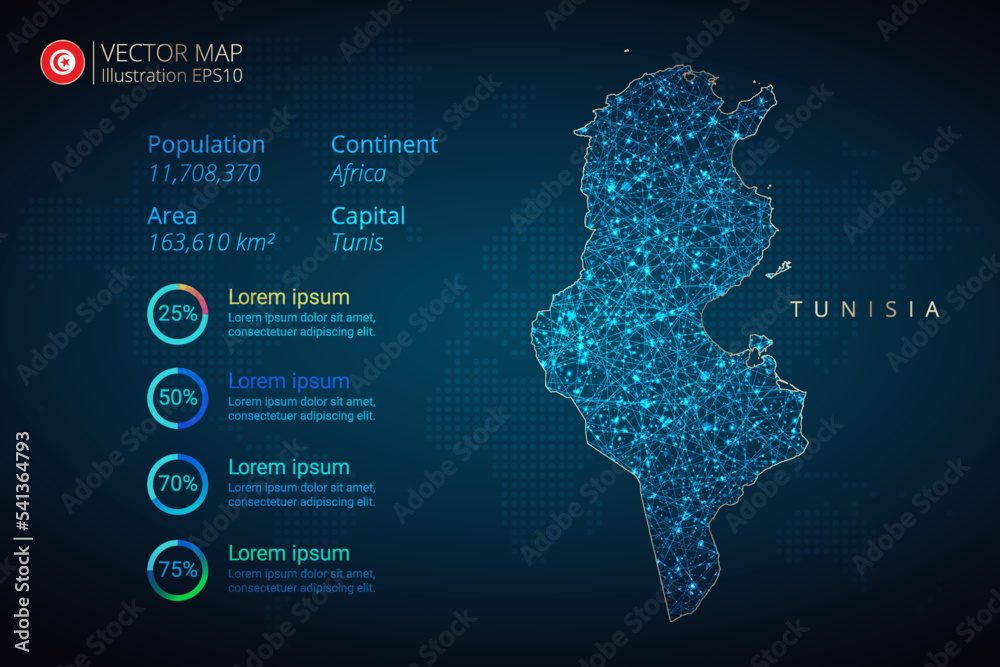 Tunisia map infographics vector template with abstract geometric mesh ...