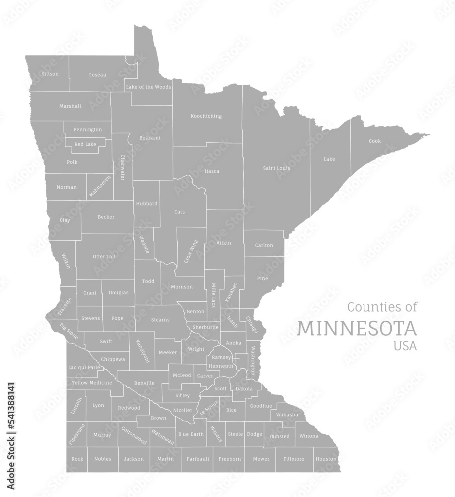 Highly detailed gray map of Minnesota, US state. Editable ...