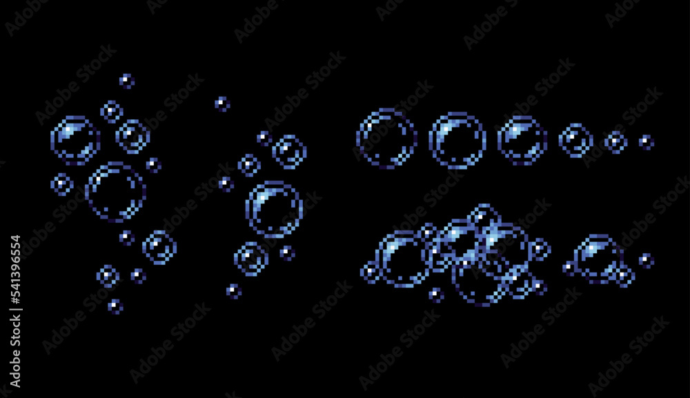 Water bubbles pixel art set. Soap bubbles, bubbling, foam collection. 8 ...