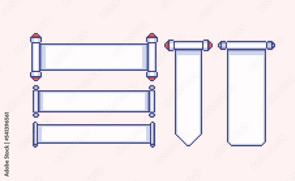 Manuscript template pixel art set. Papyrus scroll collection. Blank ...