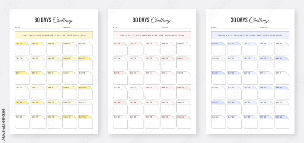 Vector de Stock 30 Day Challenge Tracker Template Set. 30 Day Habit ...