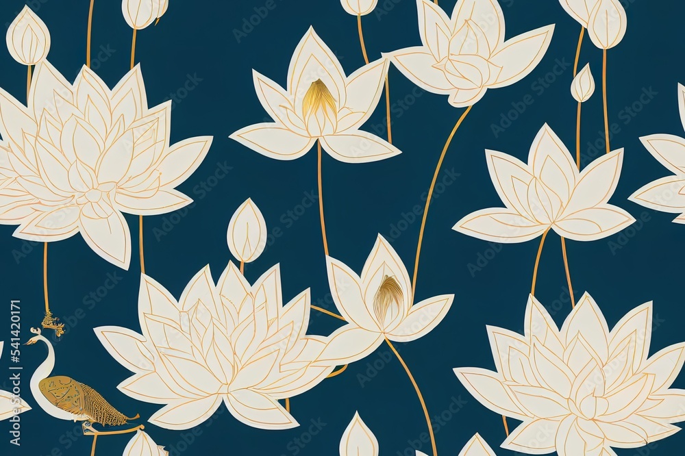 Traditional Mughal garden, peacock, arch, temple, lotus, bird 2d ...