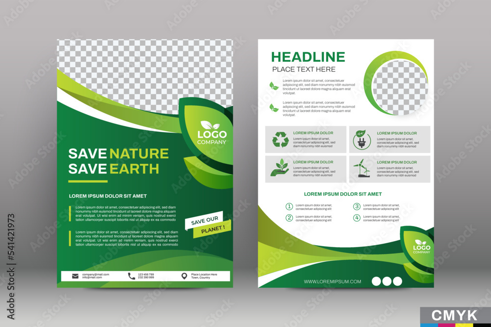 Green eco flyer, poster, brochure, magazine, annual report, booklet ...