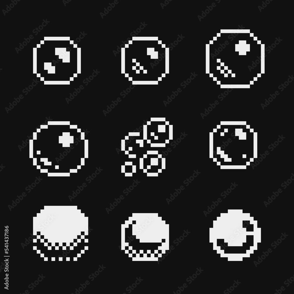 Soap bubble sequencing pixel art style icons set. Soap bubble ...
