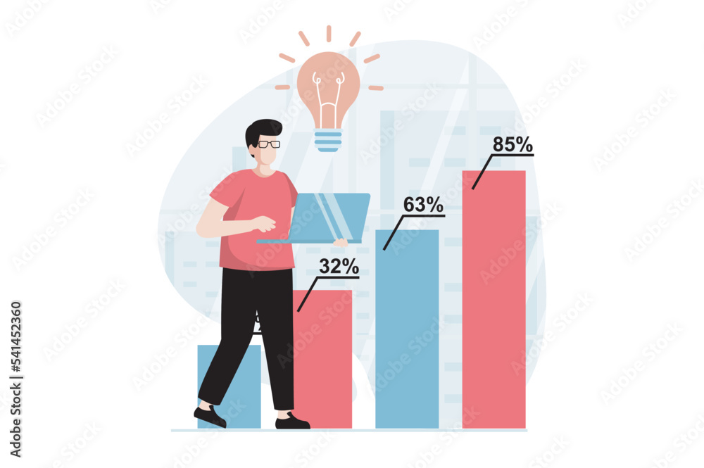 Data analysis concept with people scene in flat design. Man studying ...