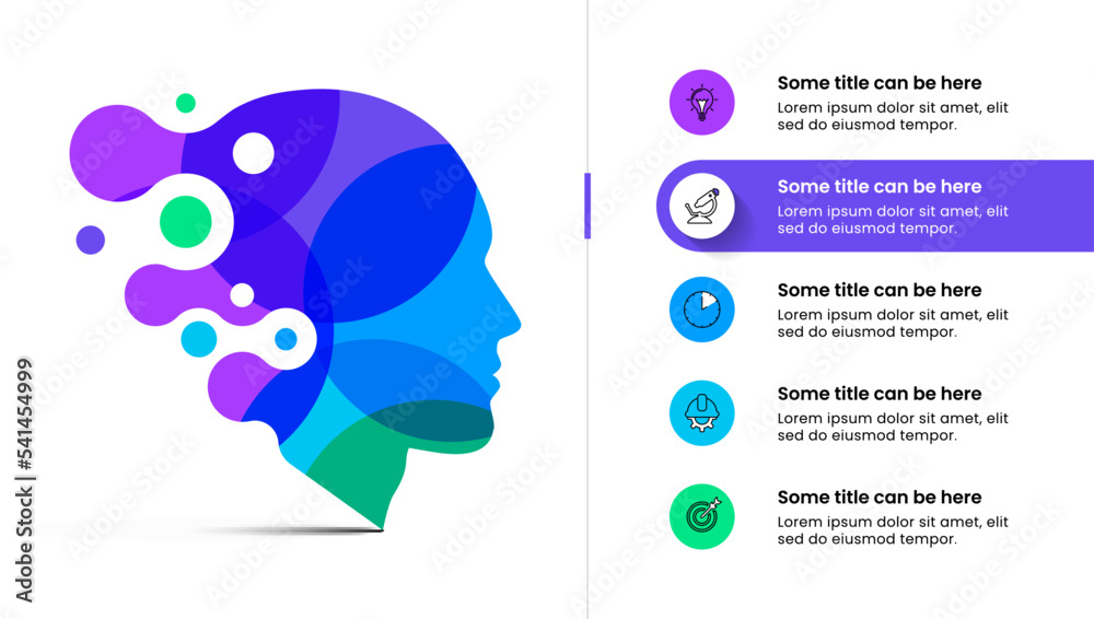 Infographic template. Timeline with 5 steps and abstract face Stock ...