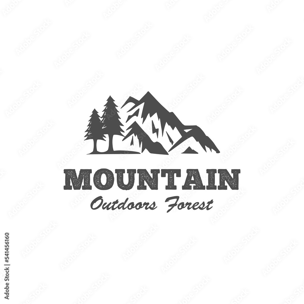 vintage mountain outdoors logo with forest tree design concept ...