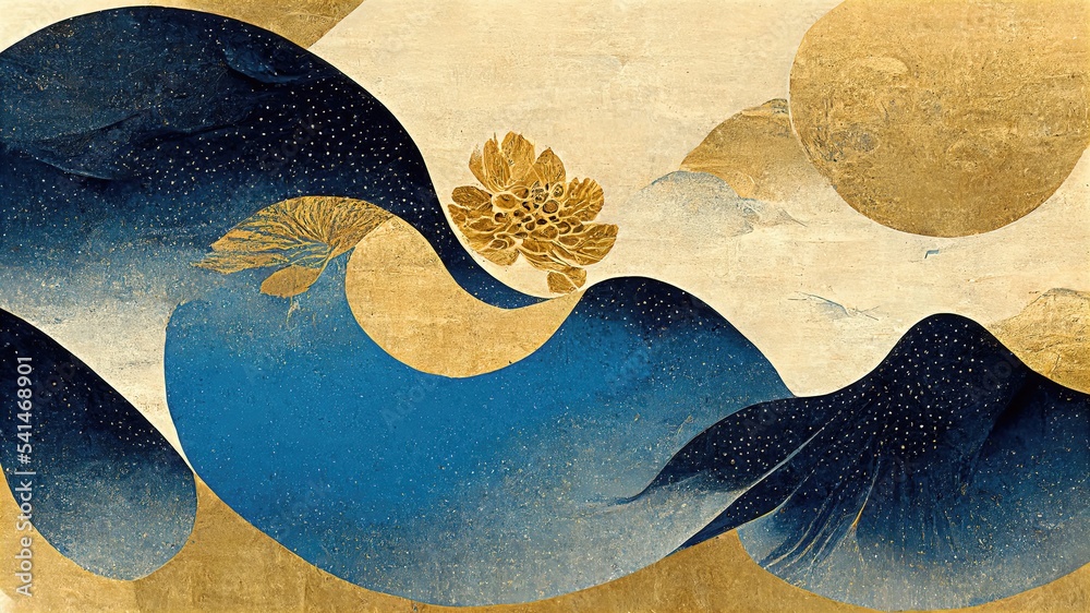 Japanese textures like gold, blue and black wavy shapes Japanese ...