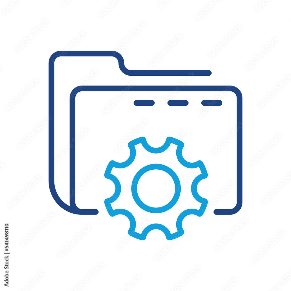 Setting of Data Folder Color Line Icon. Computer Folder with Gear ...