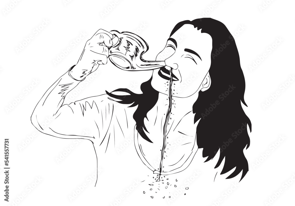 woman doing nasal cleaning with saline water pot, Ancient indian method ...