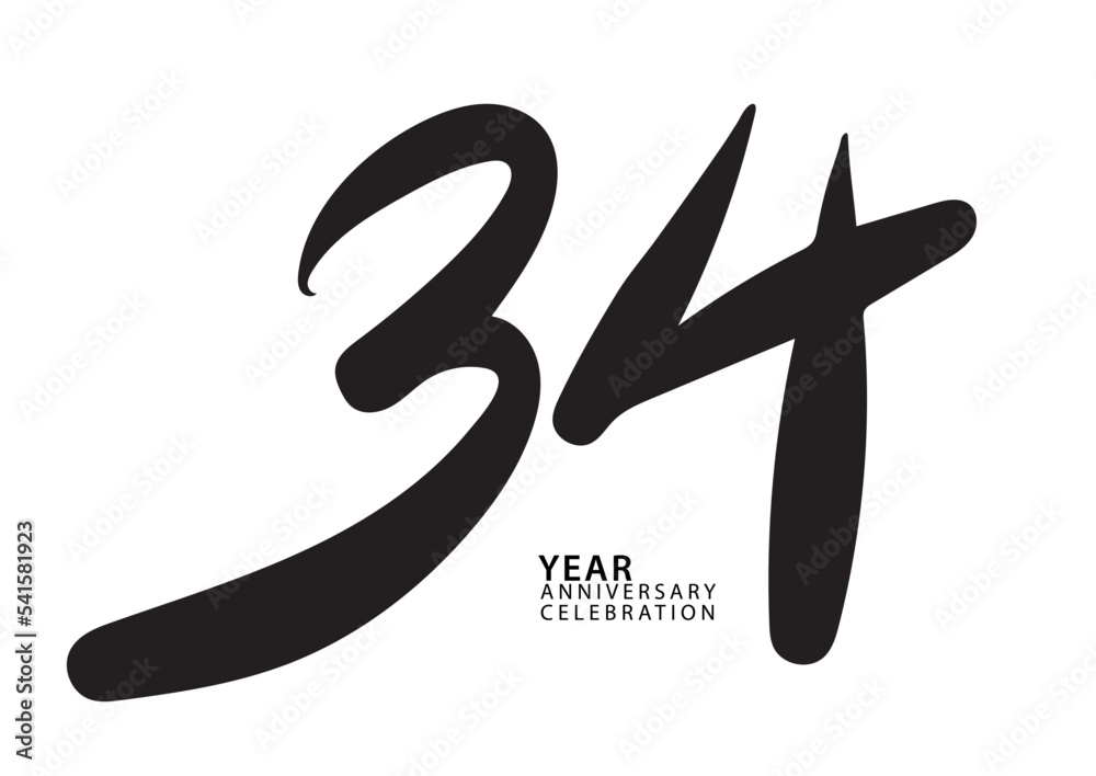 34 year anniversary celebration black color logotype vector, 34 number ...